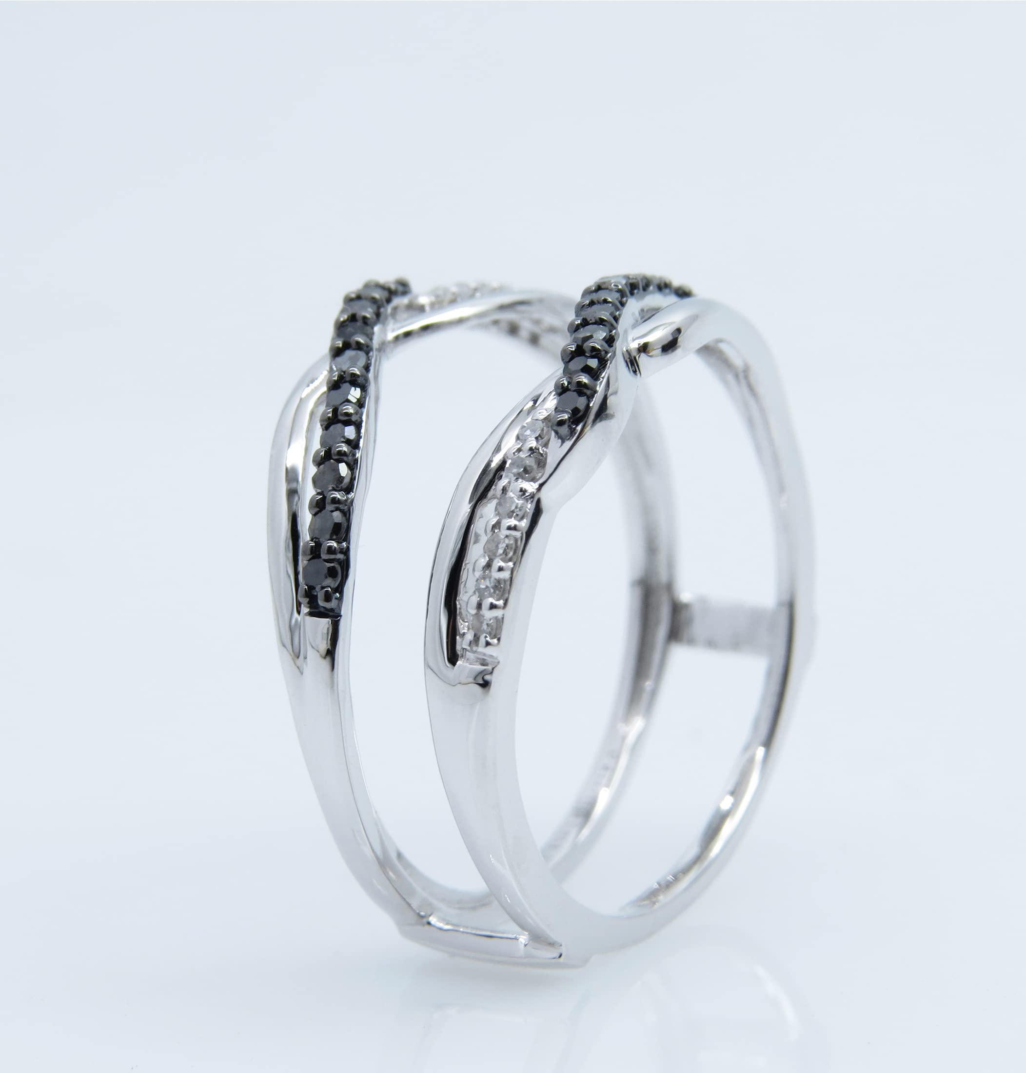 Dazzlingrock Collection 0.25 Carat (ctw) Round Black & White Diamond Twisted Swirl Double Guard Wedding Band for Women in 14K White Gold, Size 6.5