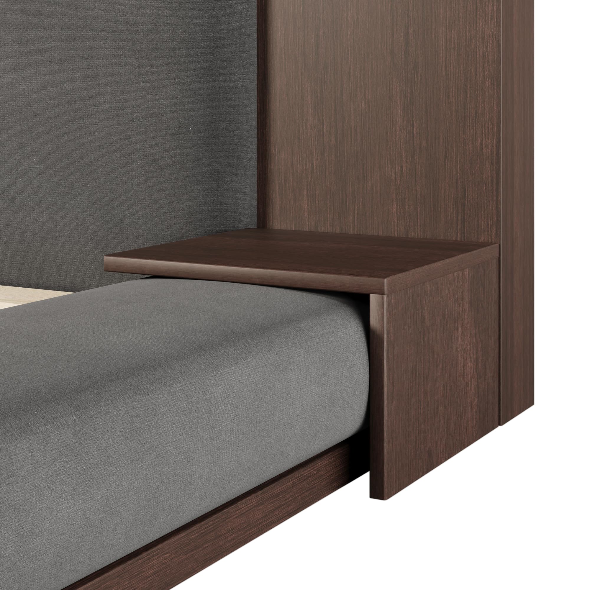 Merax Floor Upholstered Platform Bed with Extended Wood Headboard & Bedside Shelf,No Box Spring Needed,King Size,Gray