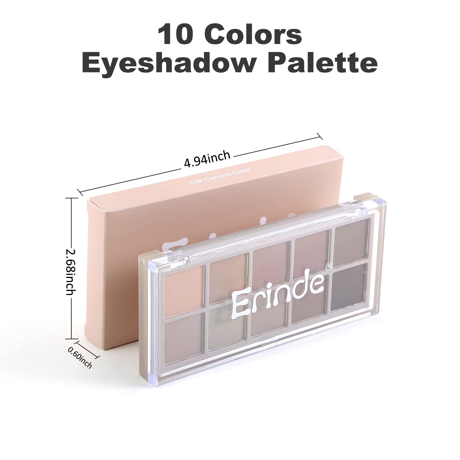 Erinde 10 Colors Eyeshadow Palette, Matte Taupe Gray Eye Shadow Makeup, Ultra-Blendable, Pigmented, Long Lasting, Neutral Nude Naked Eye Make Up Pallet with Brush, Suitable for Older Women, Cement