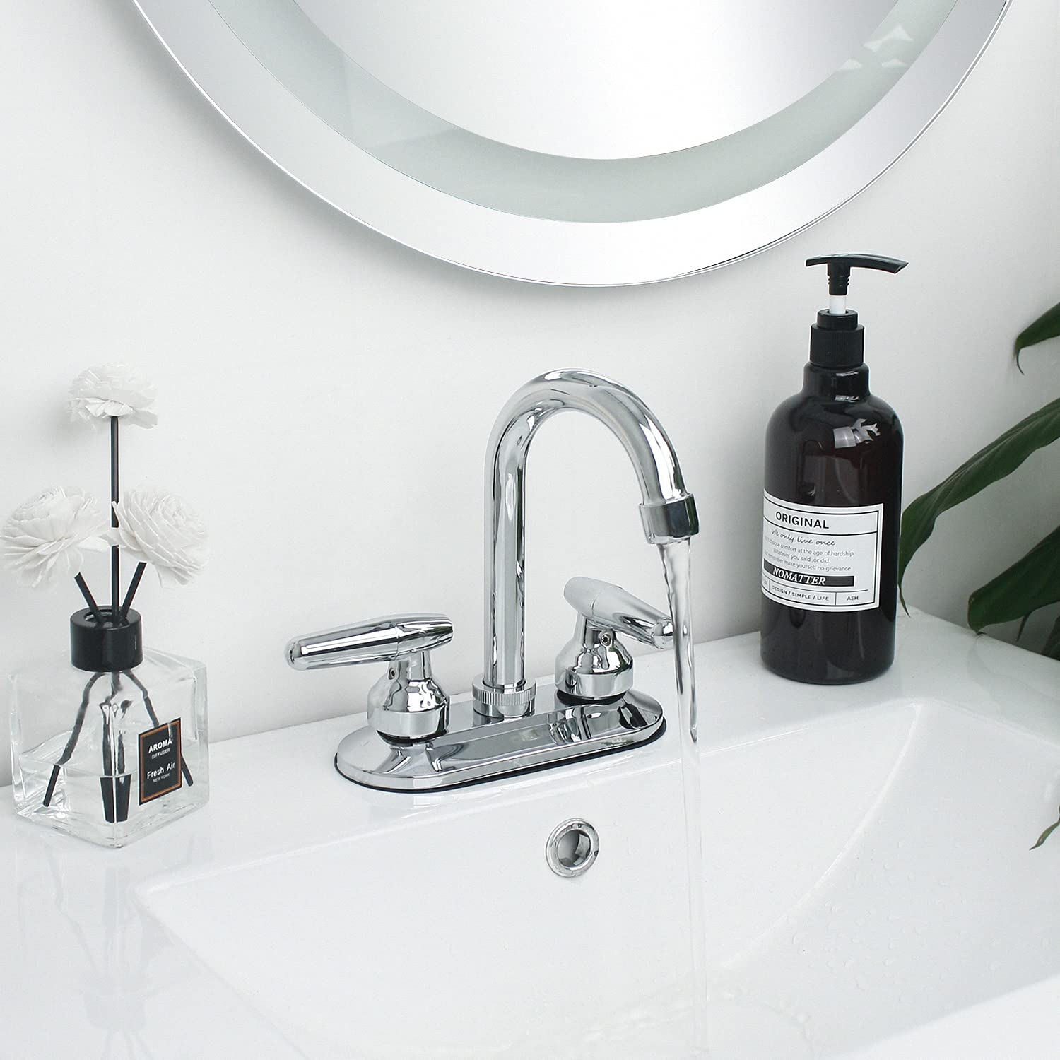 SOLVEX 2 Handle Bathroom Faucet 4 Inch Centerset Bathroom Sink Faucet,3 Hole Bathroom Faucet Chrome,Bathroom Basin Faucet with Deck Mounted Lever Handle,SP-40046