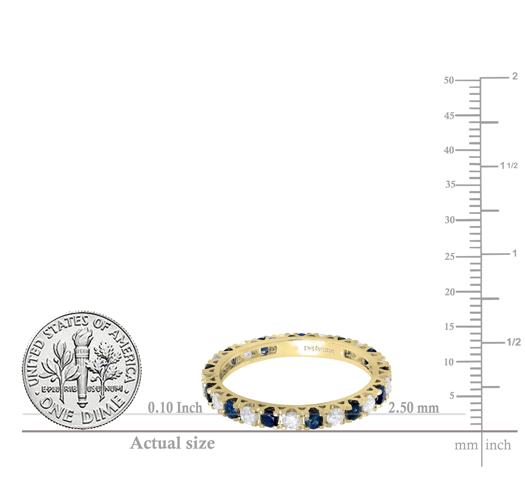 Dazzlingrock Collection 2.3mm Each Alternate Round Blue Sapphire & White Diamond Eternity Wedding Anniversary Ring Band for Her in 14K Yellow Gold Size 8