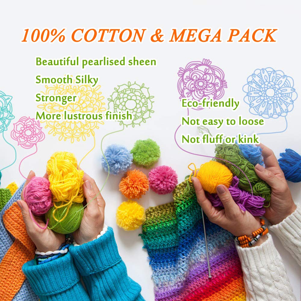 Crochet Yarn kit, 15 pcs Cotton Yarn Skeins for Crochet and Knitting with 9 Crochet Hook Set – Ideal Beginner Kit