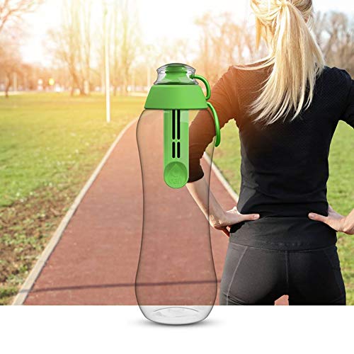 Dafi Filtering Water Bottles Kid Size 10 fl oz + 2-Pack Filters + 1 Cap Green Made In Europe BPA-Free