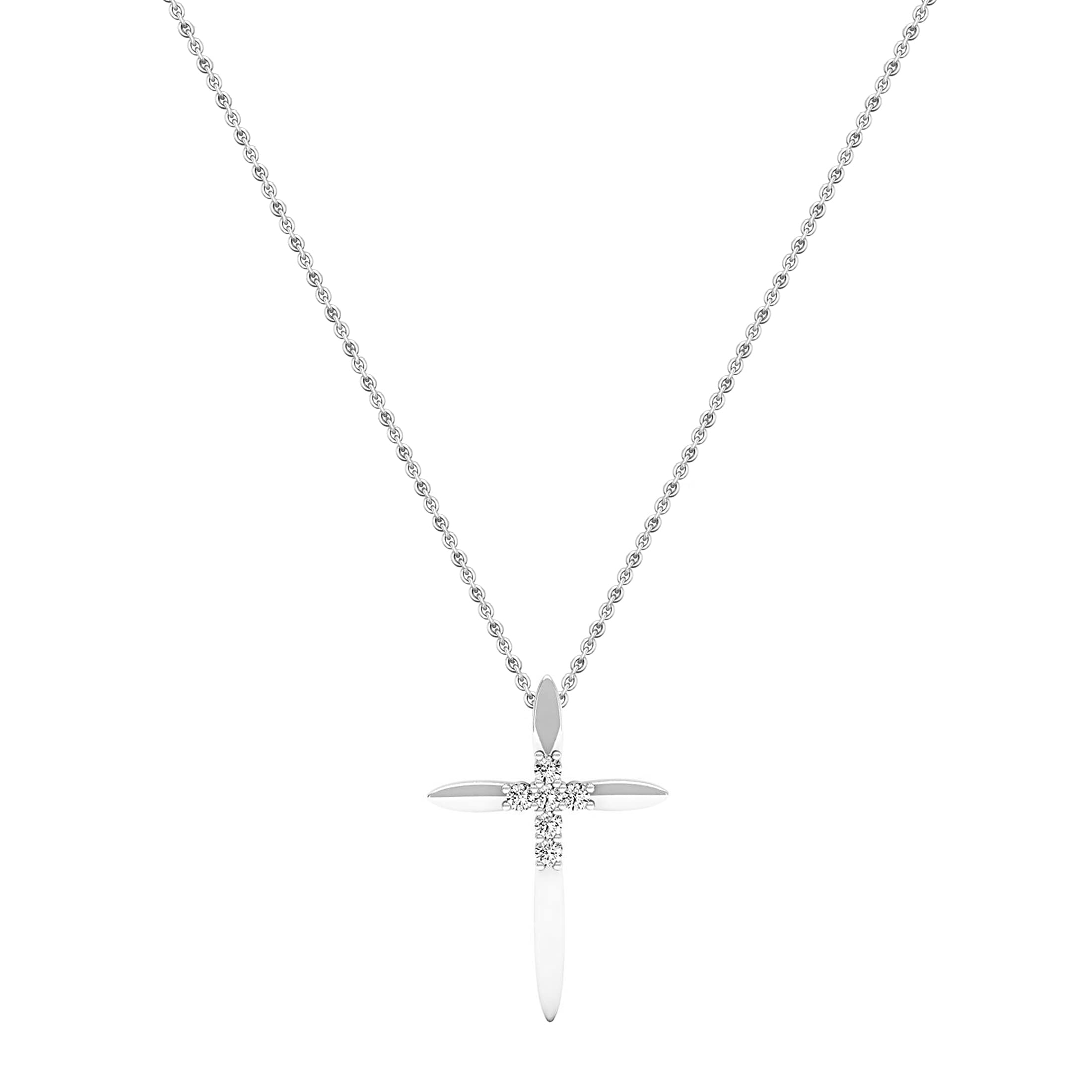 Dazzlingrock Collection Round White Diamond Elegant Cross Pendant with 18 inch Gold Chain for Women (0.10 Ctw) in 10K White Gold