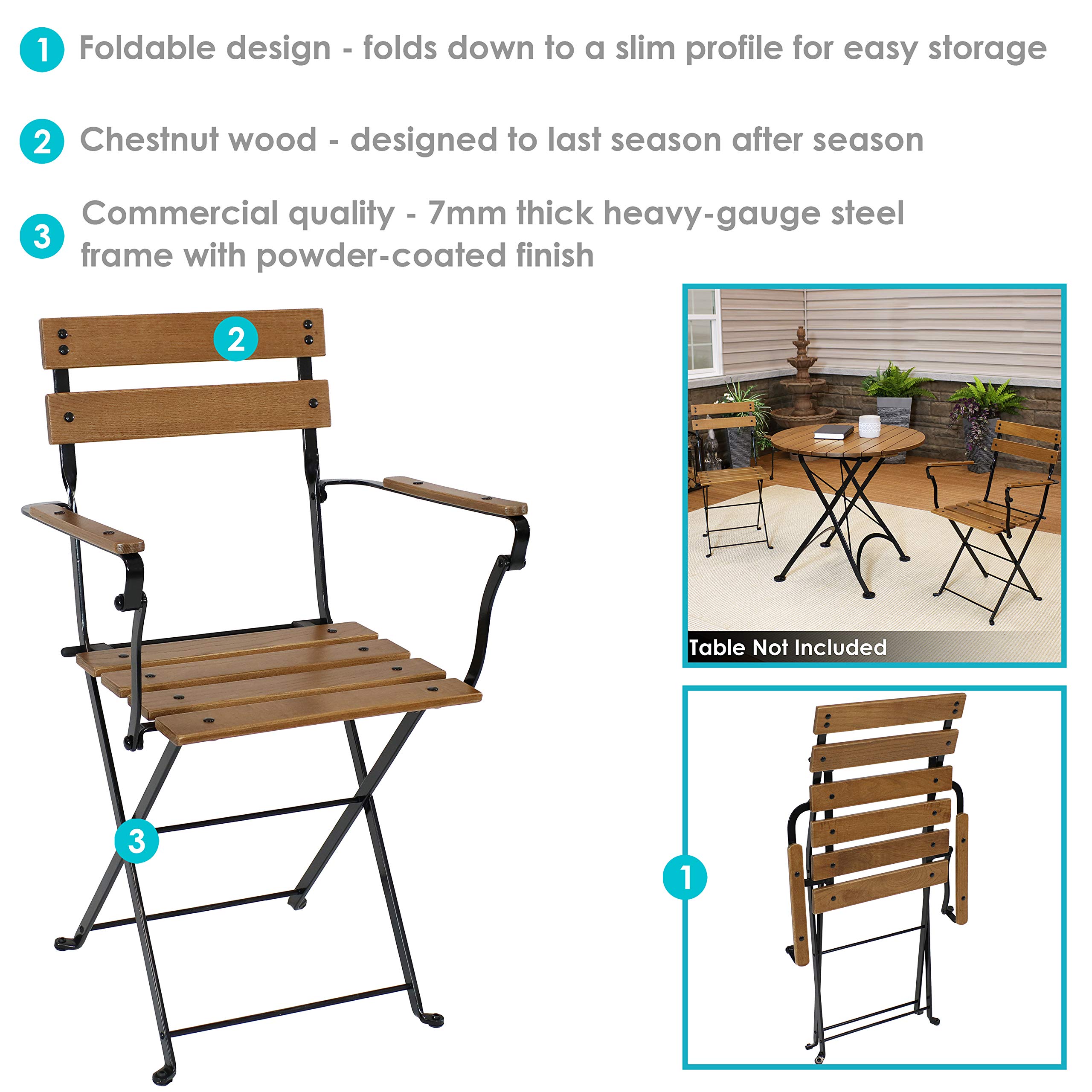 Sunnydaze European Chestnut Folding Dining Armchair - for Indoor or Outdoor Use - Commercial Grade - Set of 4 - Brown