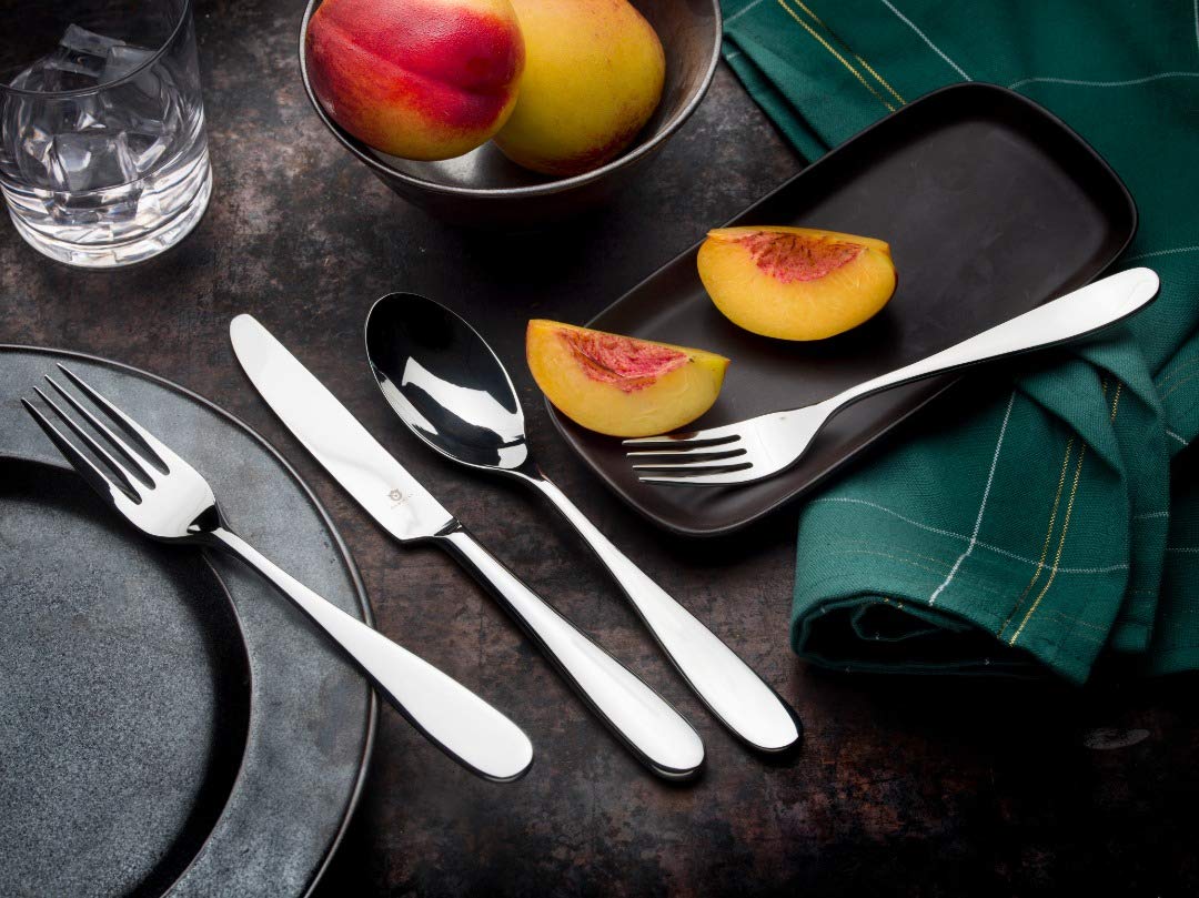 DANIALLI 45-Piece Silverware Set for 8 with Hostess Serving Utensils - 18/10 Stainless Steel, Modern Fidenza Flatware, Mirror-Polished, Dishwasher Safe (45-Piece Dining Set with 5-Piece Serving Set)