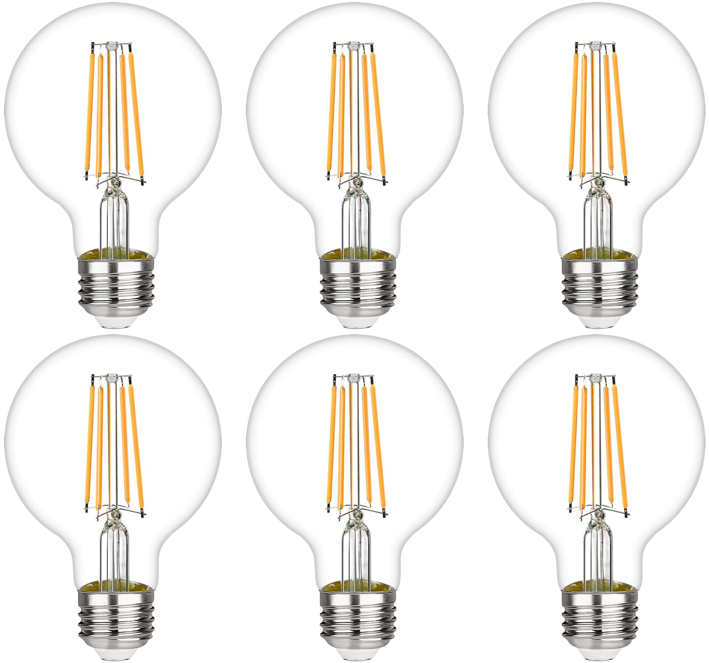 LiEiDi G25 LED Edison Vanity Globe Light Bulbs, LED Filament Light Bulb, 6W Equivalent to 60W, G80 Dimmable 700LM E26 Medium Base, Bathroom Vanity Mirror Light Pack of 6 (Clear 2700K).
