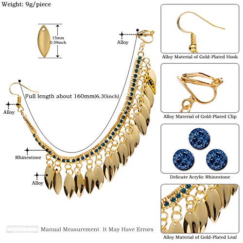 COLORFUL BLING 2Pcs Waterdrop Star Leaf Fake Nose Rings with Tassel Chain Non Piercing Clip On Nose Septum Ring to Ear Studs Crystal Body Jewelry-A Hook Waterdrop