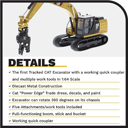 Diecast Masters 1:64 320D L Hydraulic Excavator, Play & Collect Series Cat Trucks & Construction Equipment | 1:64 Scale Model Diecast Collectible | Diecast Masters Model 85636