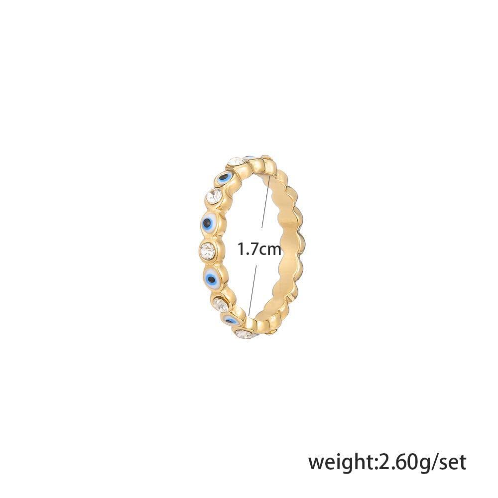 COLORFUL BLING 4 Pcs Set 14K Gold Plated Evil Eye Ring White Gold Plated Eye Ring Set Adjustable Stackable Rings Minimalist Protection Jewelry for Women Girls