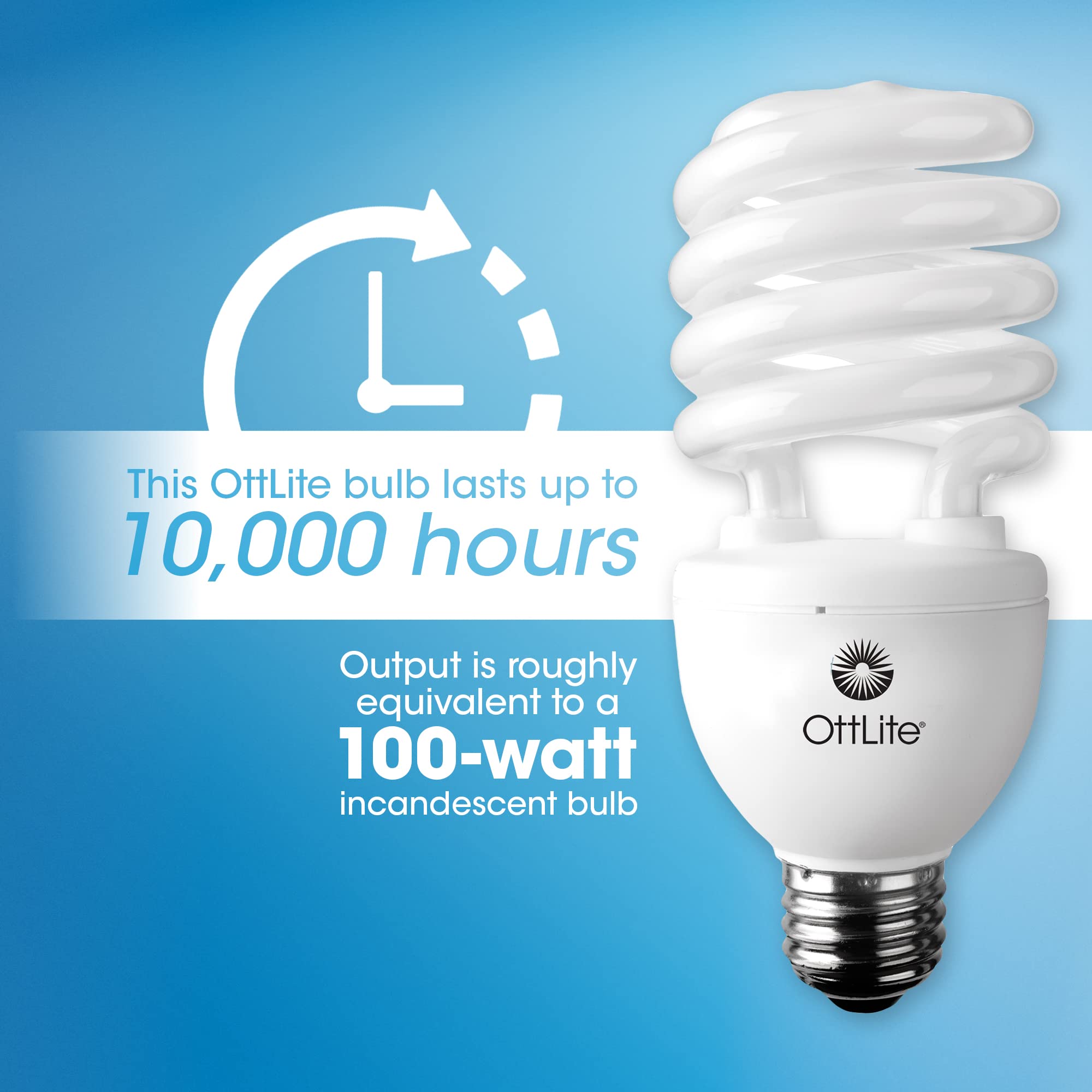 OttLite 25W Swirl Screw in Light Bulb - Compact Fluorescent Light Bulbs Replacement - Bright Natural Daylight for Bedroom, Living Room, Home Office, & Garage - Low Heat & Glare for Reduced Eyestrain