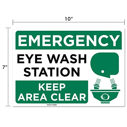 Kachy Signs - (Set of 2) Emergency Eye Wash Station Sign - 10" x 7" - Durable Self Adhesive 4 Mil Vinyl - Laminated - Fade & Scratch Resistant - Waterproof โ OSHA Approved Eyewash Station Sticker for Lab, School or Hospital
