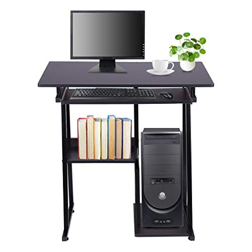 Clear Desk Home Office Home Office Wood Computer Desk with Keyboard Tray, Students Writing Table with Storage Drawers Hutch (Black, One Size)