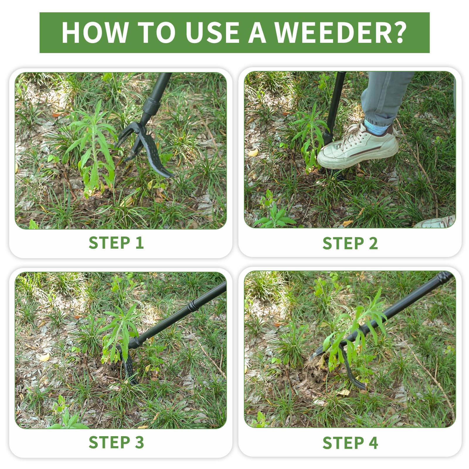 DMDMBSR Weed Puller Tool, Stand Up Weed Puller Long Handle Removable Steel Tube and Non-Slip 4 Claw Steel Head Design, Manual Weeders Easily Remove Dandelion Root Tool Gardening Patio Yard(47 in)