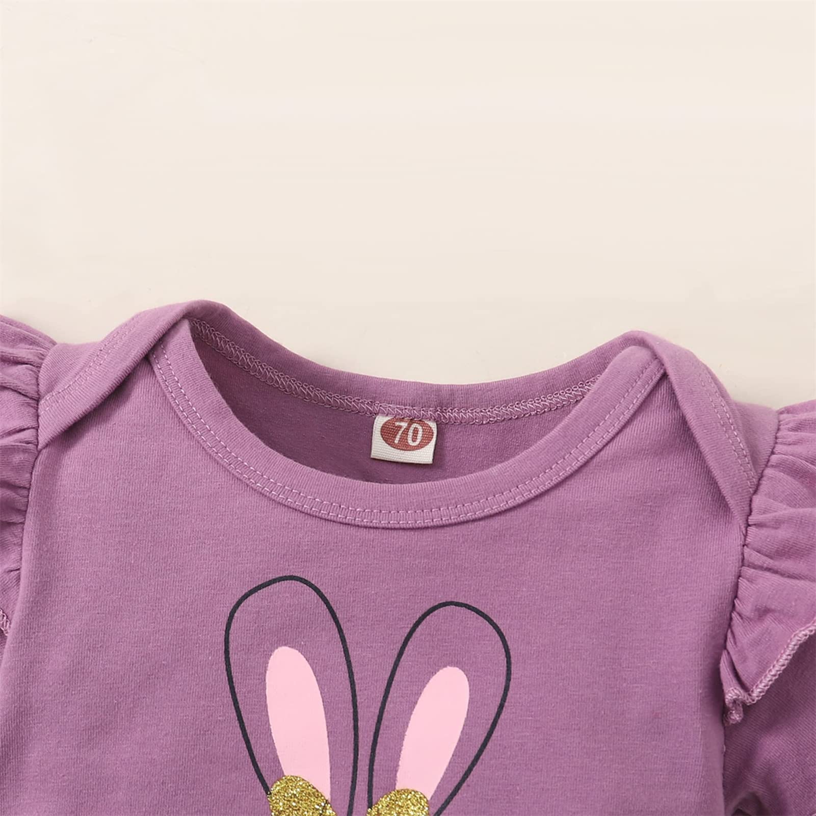 Sinhoon My 1st Easter Baby Girl Outfits Newborn Letter Romper+Bunny Ruffled Shorts+Headband 3Pcs Clothes(Purple,3-6M)