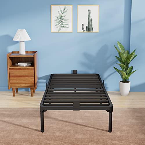 ROIL 14 Inch Twin Size Bed Frame with Mattress Slide Stopper - Single Black Basic Anti Squeak Steel Slats Metal Platform, Heavy Duty Noise Free Easy Assembly Bedframes, No Box Spring Needed