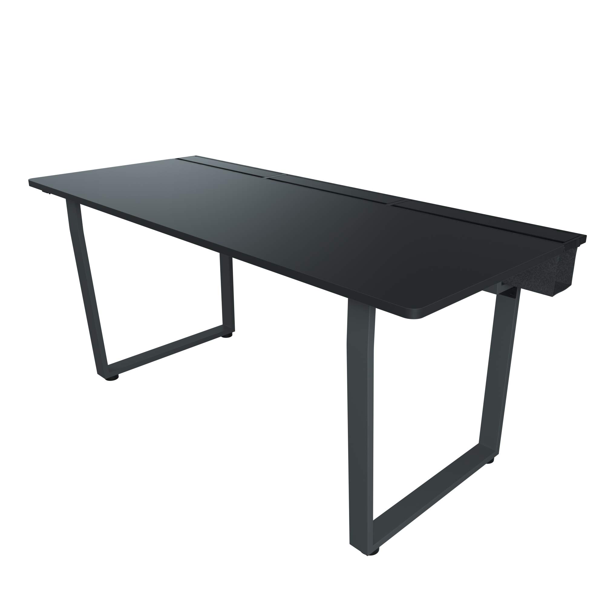 DEZCTOP Bifrost 63W x 28D Gaming PC Computer Desk, Large Workstation for Gamers or Home Office with Reserved Space for Headset/Cup Holders, Cable Management, Stainless Steel Frame (Black) (Black)