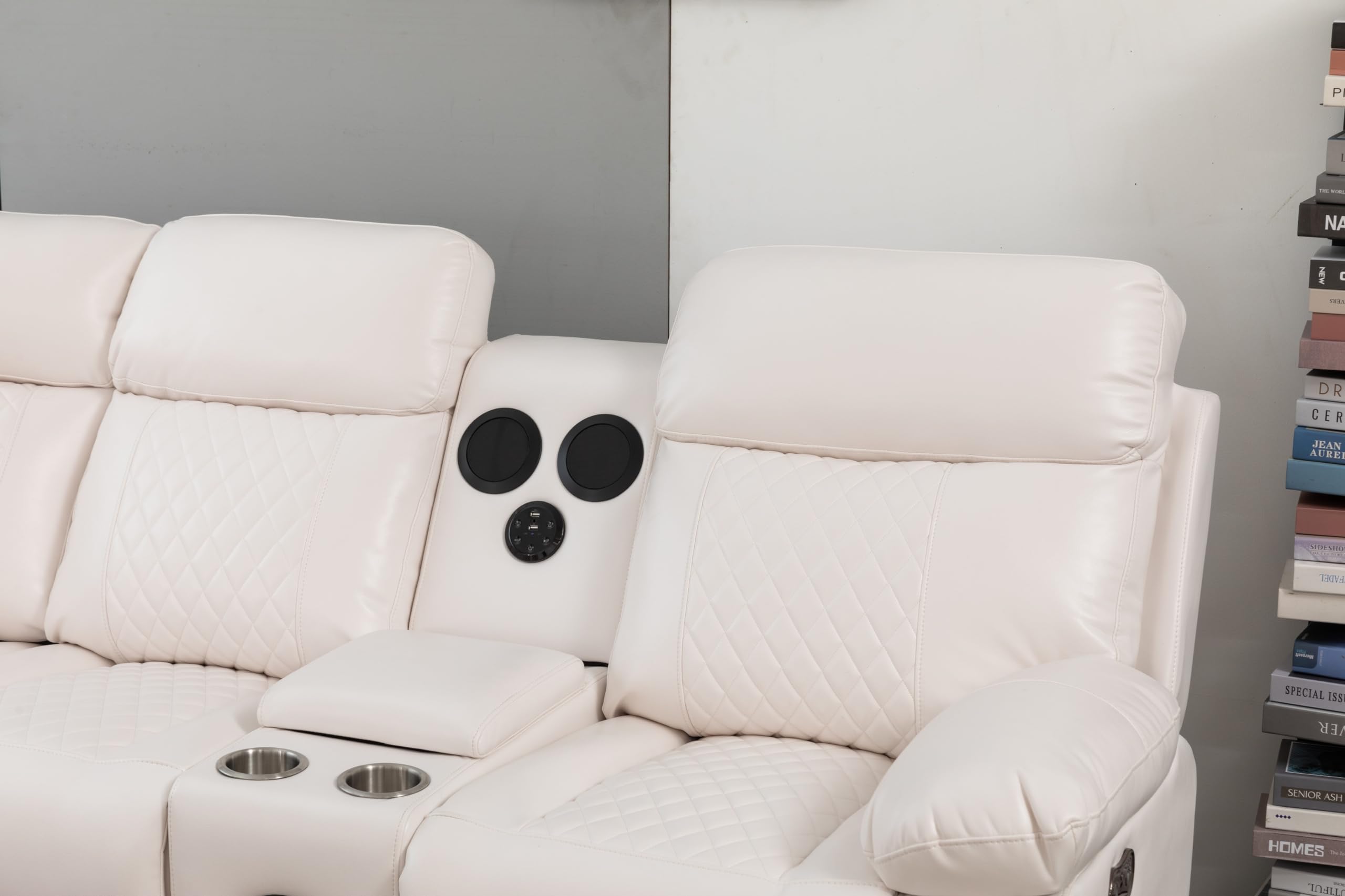 Kingway Inc Lionel Power Recliner Sectional Sofa, White