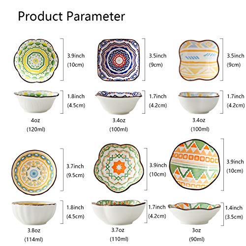 RareCi Soy Sauce Dish, Dipping Bowls Sets of 6, 1.2 Oz Porcelain Dip Serving Bowls & Bowl, Small Bowls for Side Dishes, Sushi, Sauce, Ingredient, Mini Tiny Bowls(Mixed)