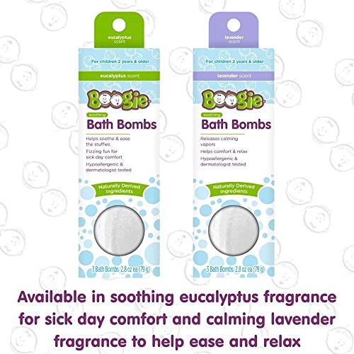 Kids Bath Bombs by The Makers of Boogie Wipes, Boogie Fizzies, Calming, Naturally Derived, Made with Aloe and Calming Vapors, Eucalyptus, 2.8 oz, 3 Bath Bombs, Pack of 1