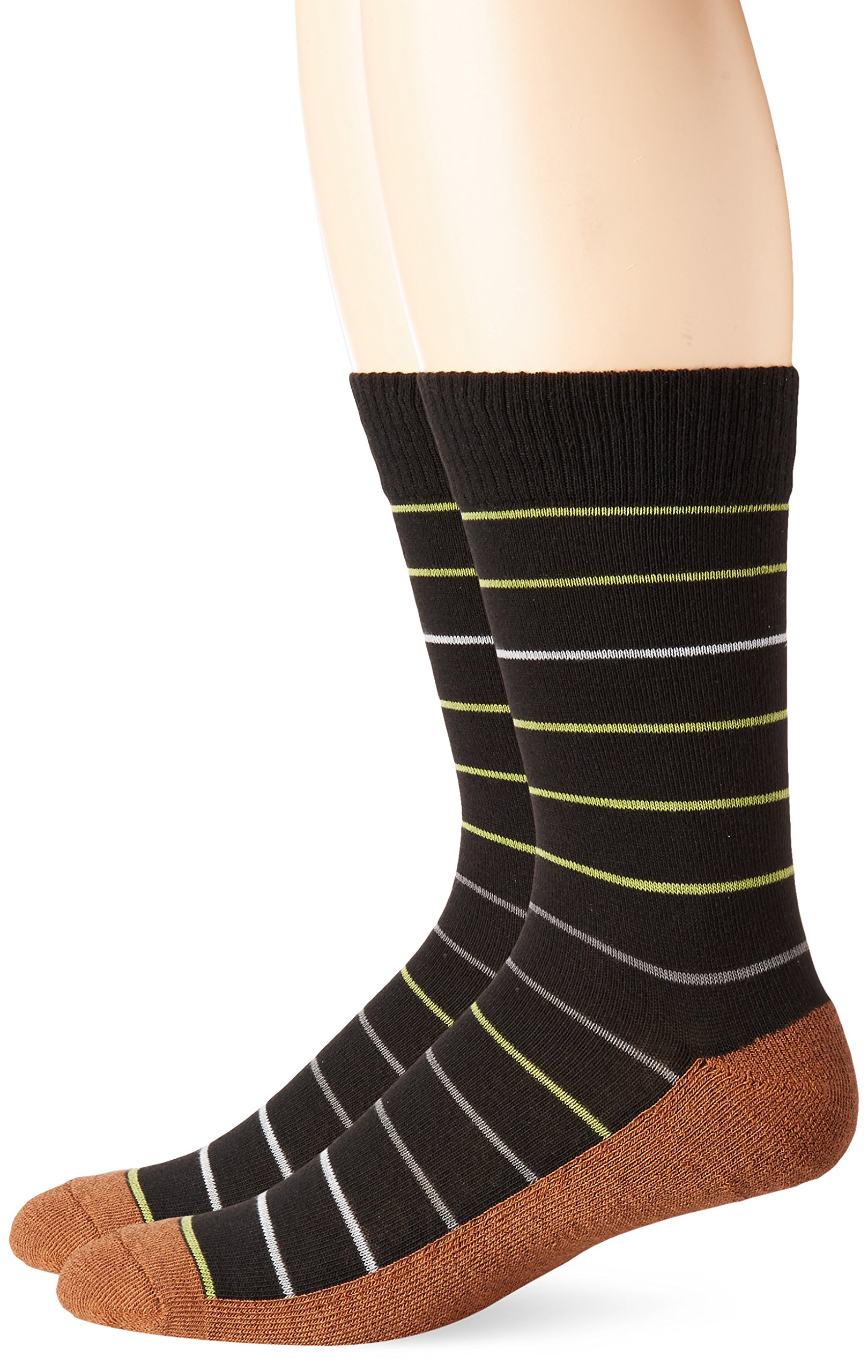 Copper Sole Men's 2 Pack Simple Striped Dress Crew Socks, Black/Lime, Sock Size:10-13/Shoe Size: 6-12