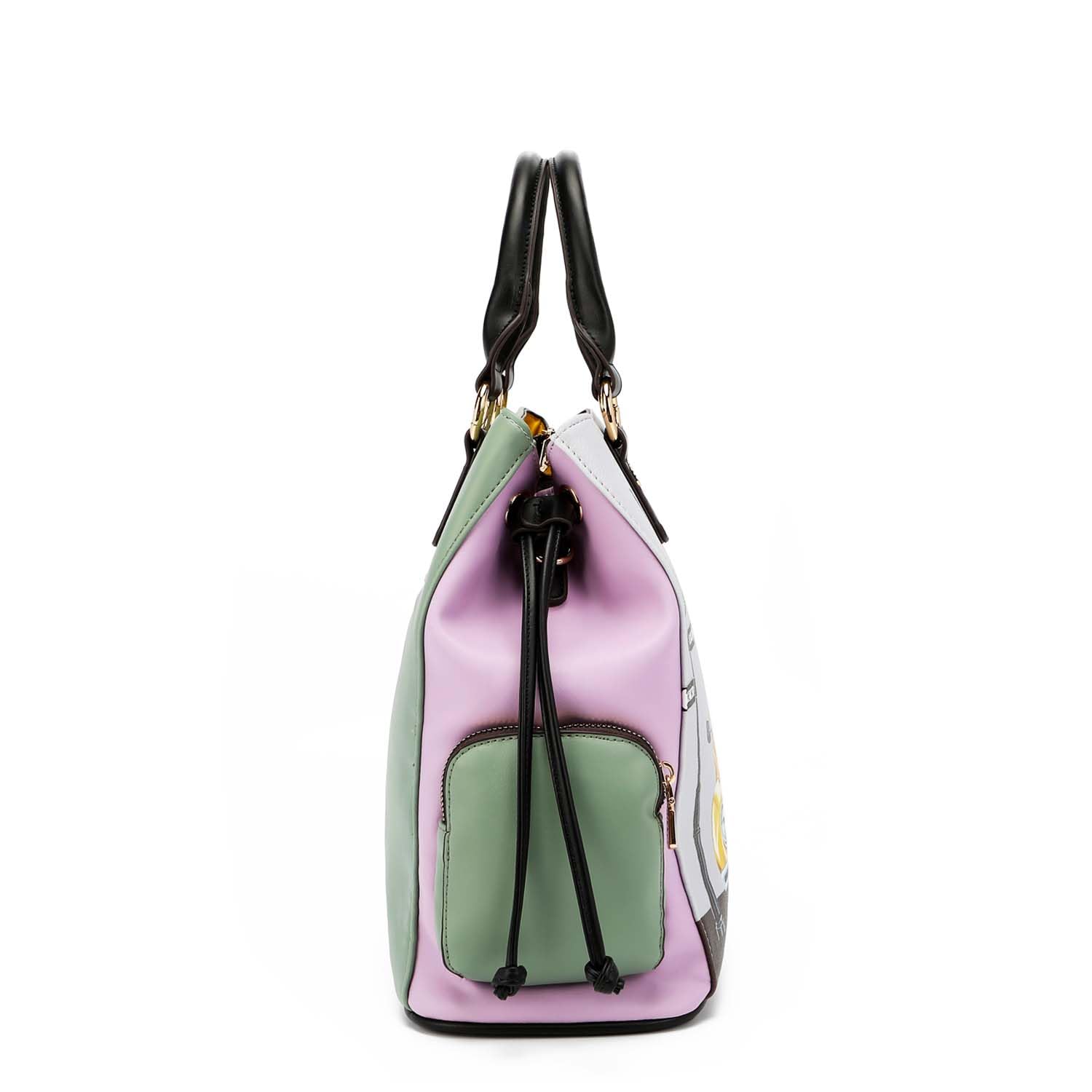 DESTINY BY NICOLE LEE – Women’s Bucket Bag Eco Leather Handbag Drawstring Zipper Closure D-Ring Adjustable Shoulder Strap