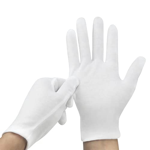 GRIMSON 6Pairs Large Size White Cotton Gloves Thickened Stretchable Glove for Coin Jewelry Silver Inspection