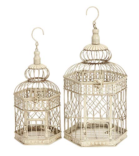 Deco 79 66520 Inch, Set of 2 Metal Bird Cage, 21", 18"H, Cream, 2 Count