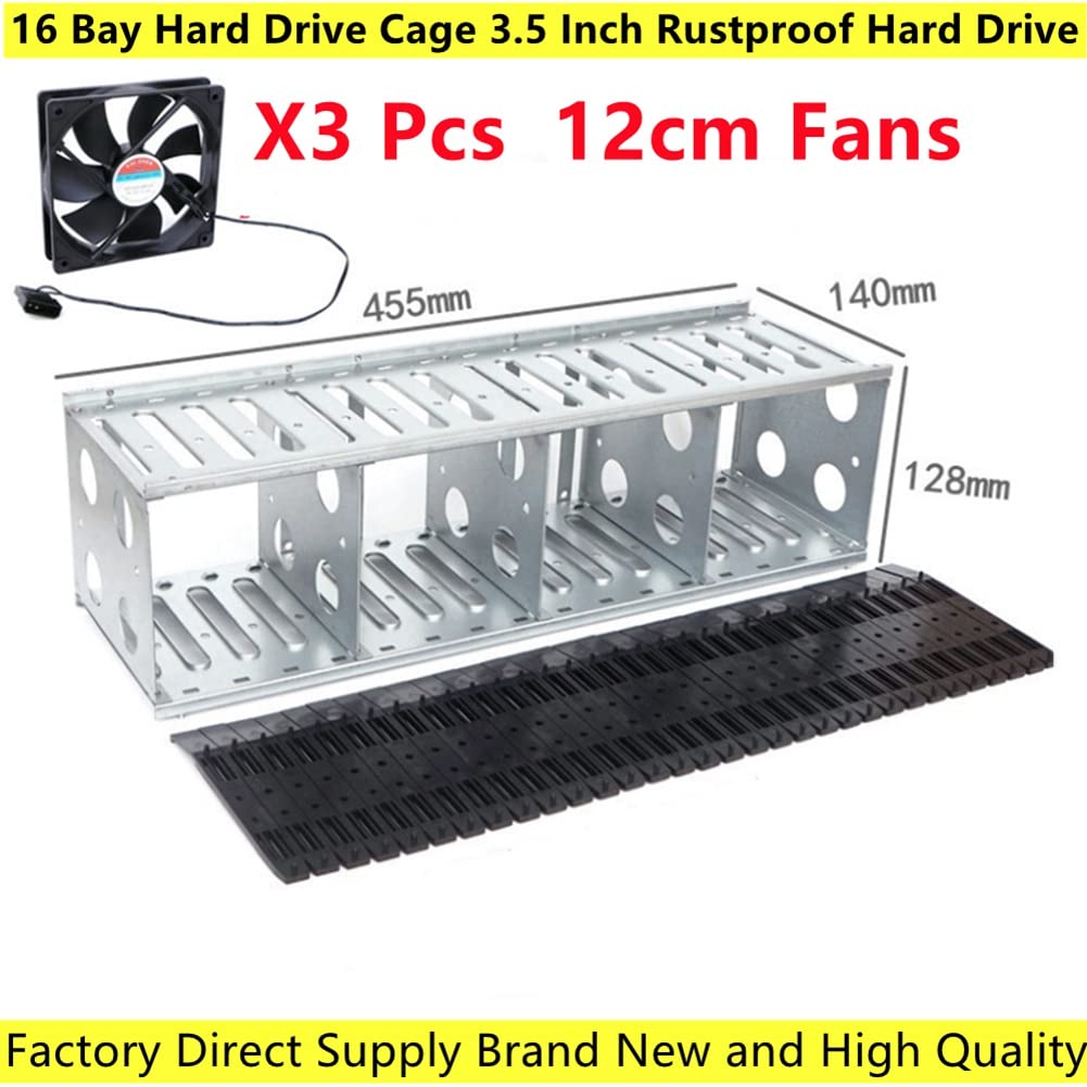 Hessenboom New 16 Bay Hard Drive Cage 3.5 Inch Rustproof Hard Drive Tray Rack PC Classic Iron HDD Stacking Bracket for 12cm Fans A