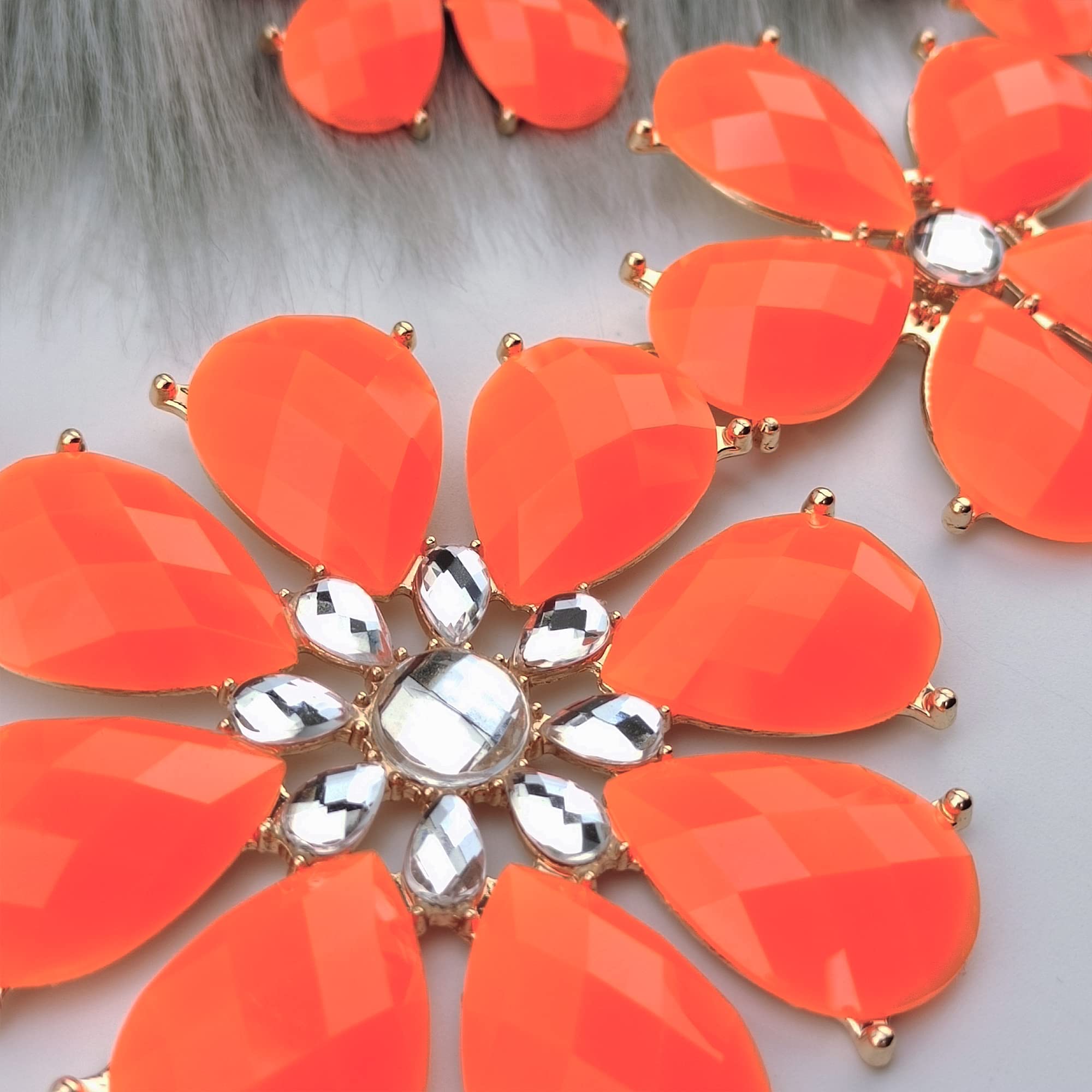Firstmeet Shiny Flower Statement Collar Necklace with Earrings(XL-1104-Orange A)