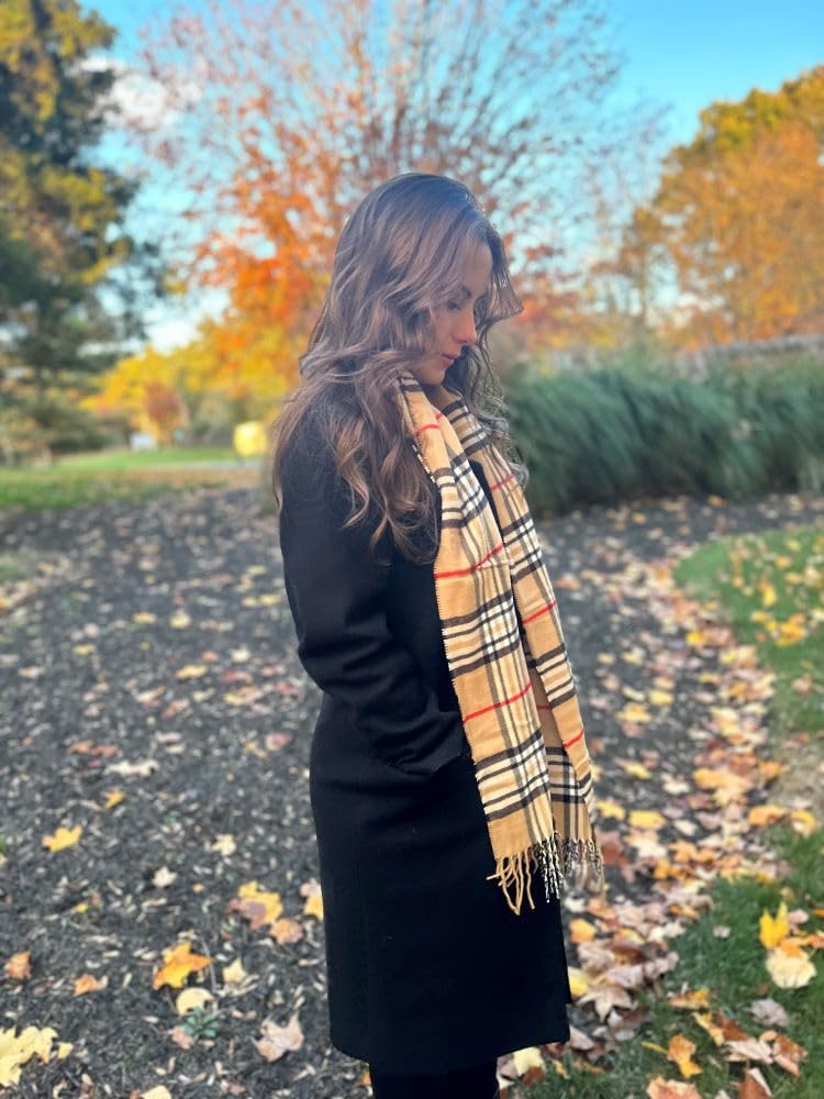 Classic Cashmere Feel Winter Scarf Super Soft Collection (CAMEL PLAID)