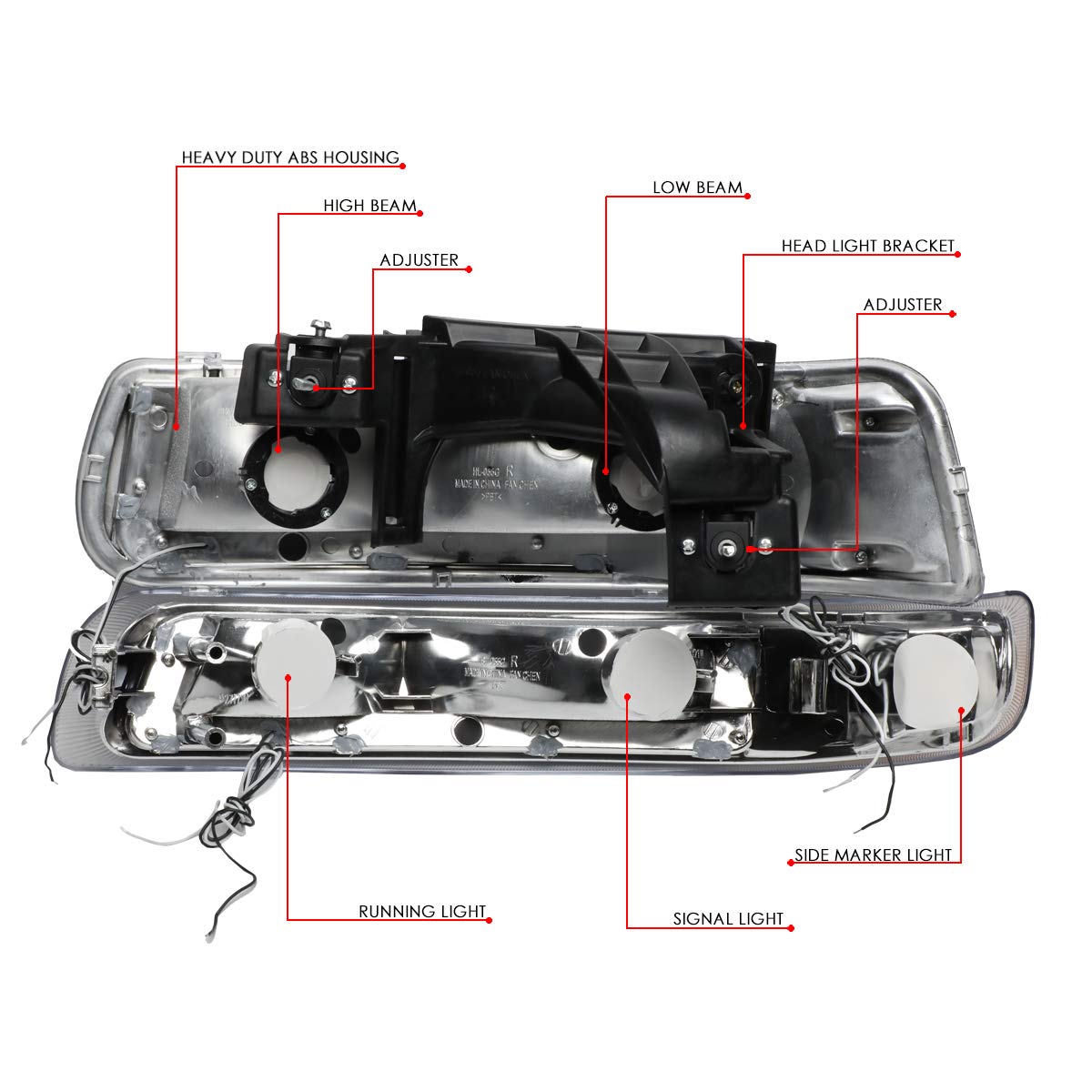 DNA MOTORING HL-LB-CSIL99-CH-CL1 Chrome Housing Pair LED DRL Headlight Bumper Lamps Replacement For 99-02 Silverado