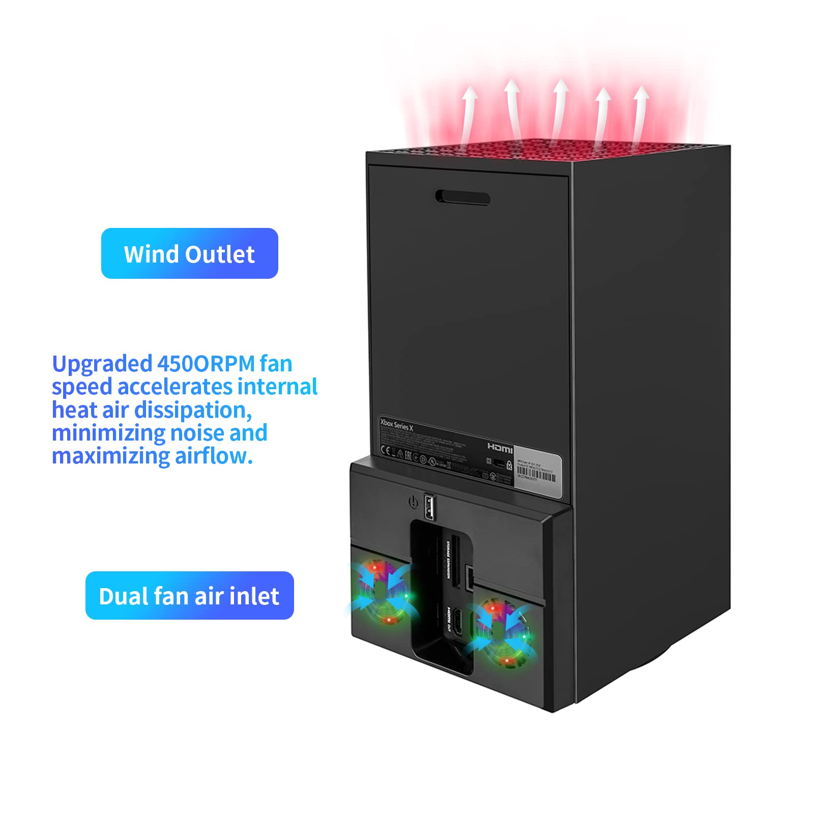 Colorful LED Light Cooling Fan Compatible with Xbox Series X Console, My Genik Cooler System Accessories with Dual Fans and External USB Port (Colorful LED Light Cooling Fan)