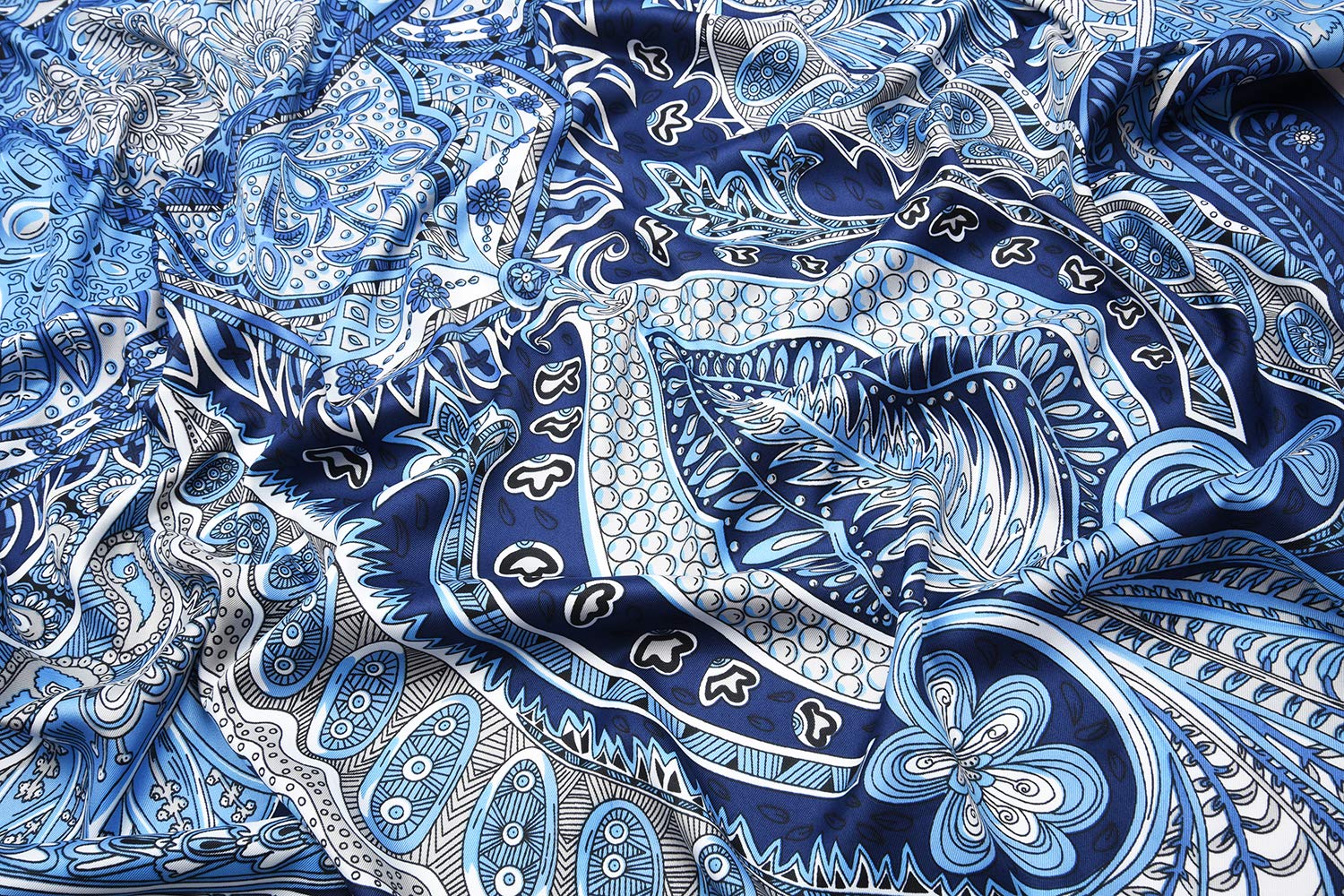 corciova XL 50x50 Large Square Navy Royal Blue White Silk Hair Spanish Scarf Satin Tops for Women Head Wraps Shawl Headscarf