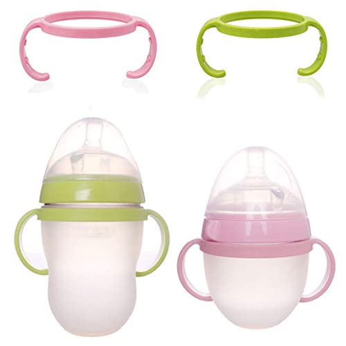 ROMIRUS Bottle Handles Grips Compatible for Comotomo Feeding Baby Bottles (Set of 4, 2 Pink + 2 Green)