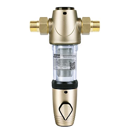 GOLDEN ICEPURE Backwash Spin Down Sediment Water Filter, 40 Micron Reusable Flushable Pre-Filtration System, 1" MNPT + 3/4" FNPT + 3/4"MNPT, BPA Free
