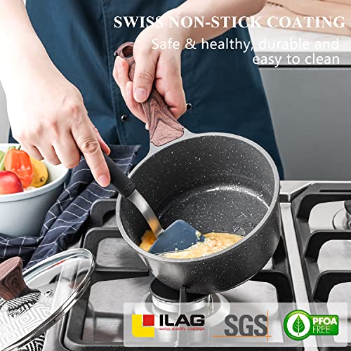 SENSARTE Nonstick Sauce Pan with Lid, 2QT Small Sauce Pot with Swiss Granite Coating, Stay-cool Handle, Multipurpose Handy Little Saucepan, Induction Capable, PFOA Free
