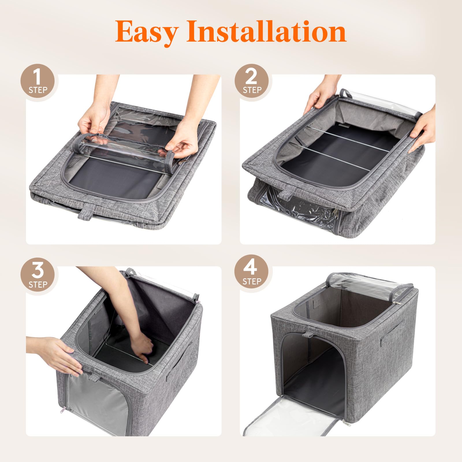 Lifewit 6 Pack Clothes Storage Bins with Metal Frame, Foldable Clothing Storage Bins with Lids, 40L Stackable Storage Box Storage Bags Fabric Bins Organizer with Clear Window& Zippers& Sturdy Handles