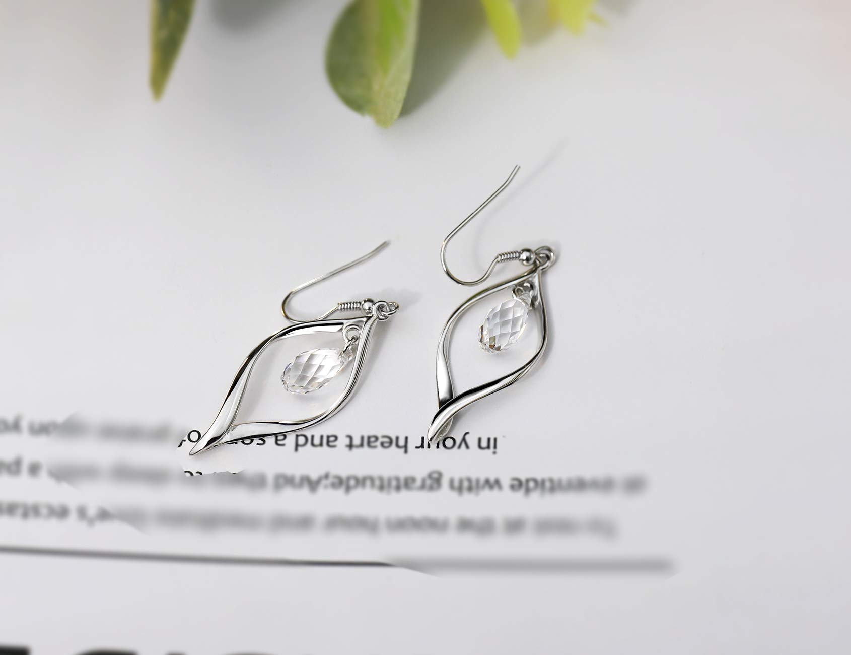 Clearance Swarovski Crystal Twist Leaf Style Fashion 925 Sterling Silver Dangle Earrings for Women in Gold-Plated