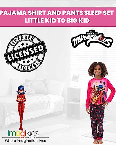 Miraculous Cat Noir Ladybug Rena Rouge Little Girls Pajama Shirt Pants Pink/Black 7-8