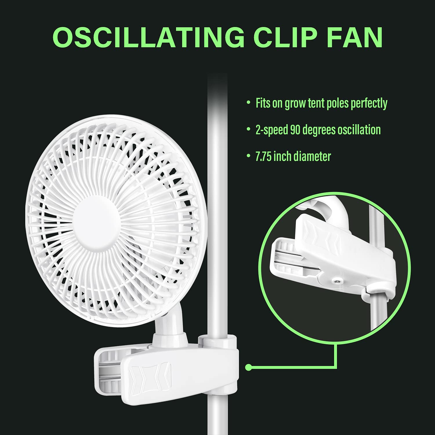 HealSmart Clip Fan, 6-Inch Grow Tent Fan, Monkey Fan, Wall Mount Fan with Adjustable 90° Angles, 15W, 2-Speeds Control, 2 Pack