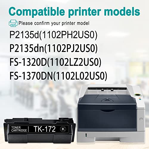 ZPZZ 1 Black TK-172 TK 172 (1T02LZ0US0) Compatible Toner Cartridge Replacement for Kyocera ECOSYS P2135d P2135dn FS-1320D FS-1370DN Printer Ink Cartridge,Sold by DZYDZSWGS