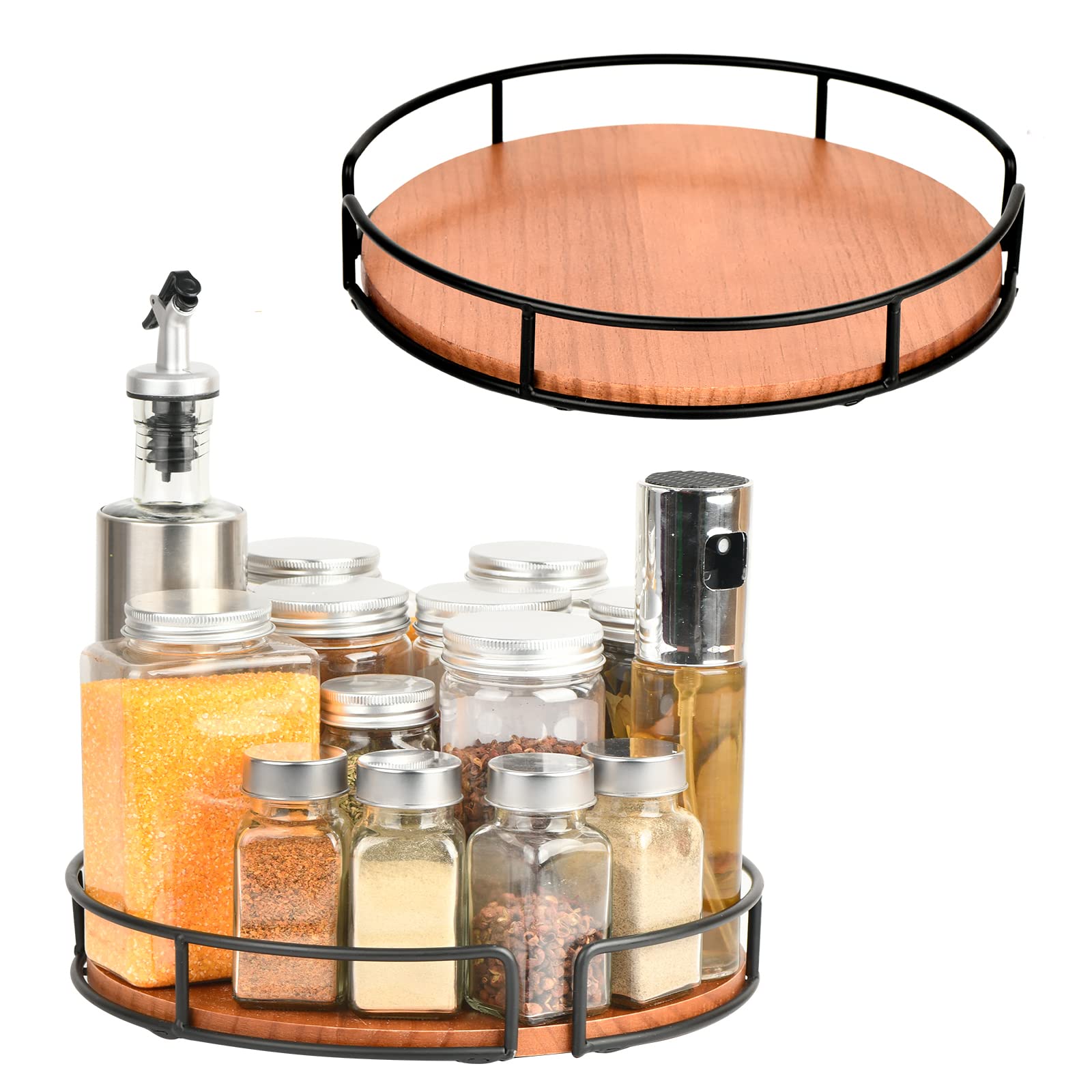 CoziPlan 12 Inch Lazy Susan Organizer - Non-Skid Wood Turntable Organizer for Cabinet, Pantry, Kitchen Countertop, Refrigerator, Spice Rack, 1 Pack