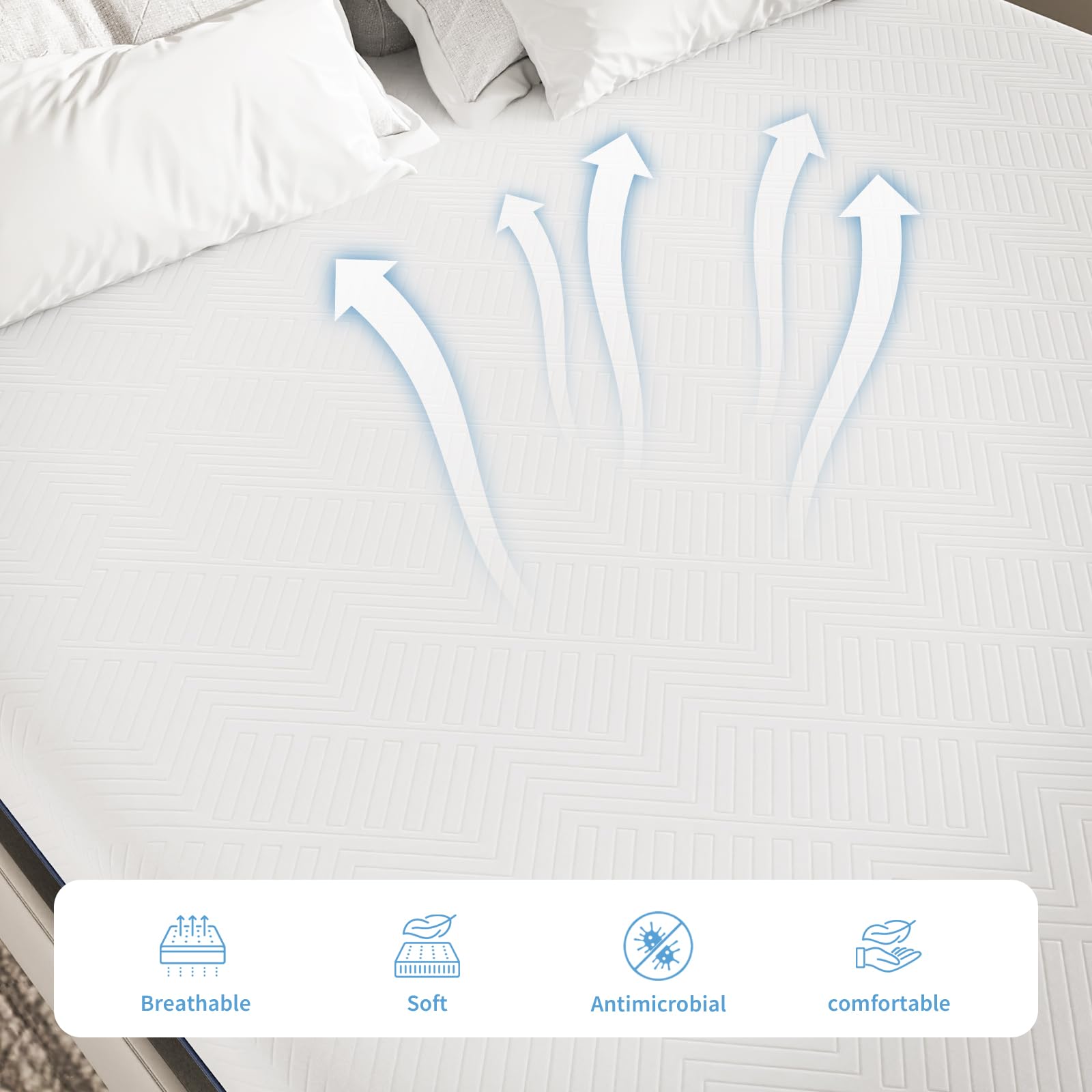 wowttrelax Twin Size Memory Foam Mattress 10 inch, 39''x75'', 2 Layer for More Supportive and Pressure Relief, Medium Firm, Soft Removable Cover Mattress Grey White