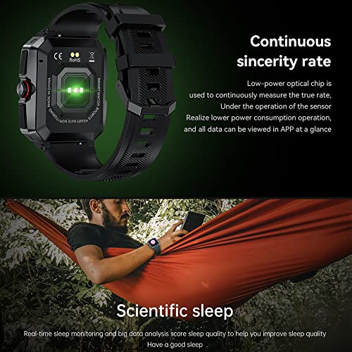 Military Smart Watches for Men, 5ATM Waterproof Rugged Grade Bluetooth Call(Answer/Dial Calls), Health Tracker for Android Phones and iPhone Compatible, 1.85" Heart Rate/Blood Pressure Watch (Black)