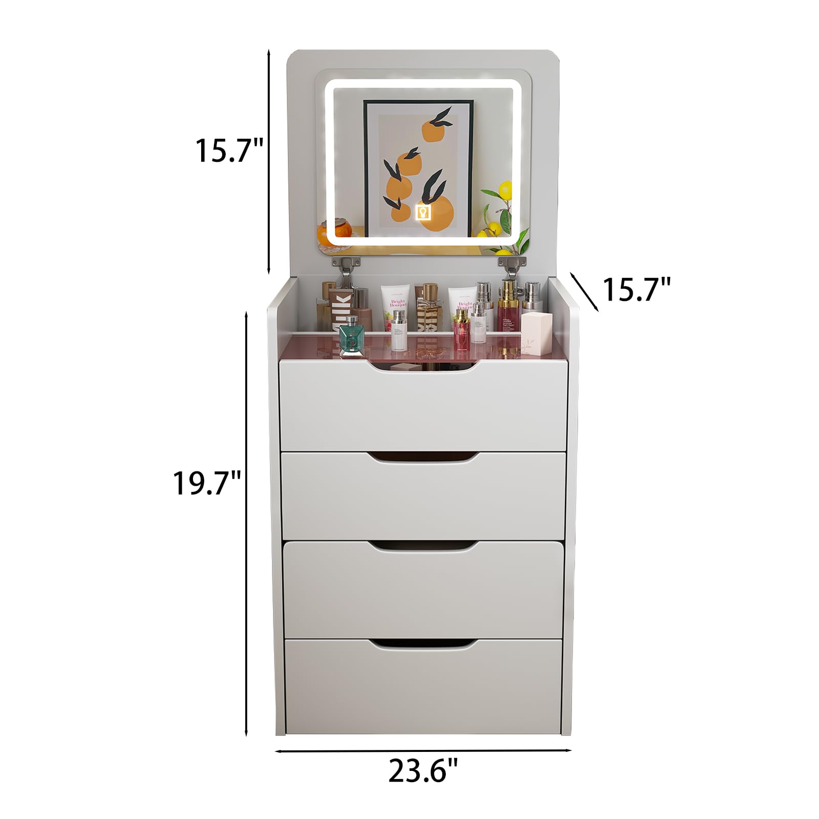 KissAir 3-in-1 Makeup Vanity Desk, Small Vanity Desk with Flip Top Mirror and Cushioned Stool, Dressing Table with 3 Drawers, Compact Vanity Set for Small Space (White)