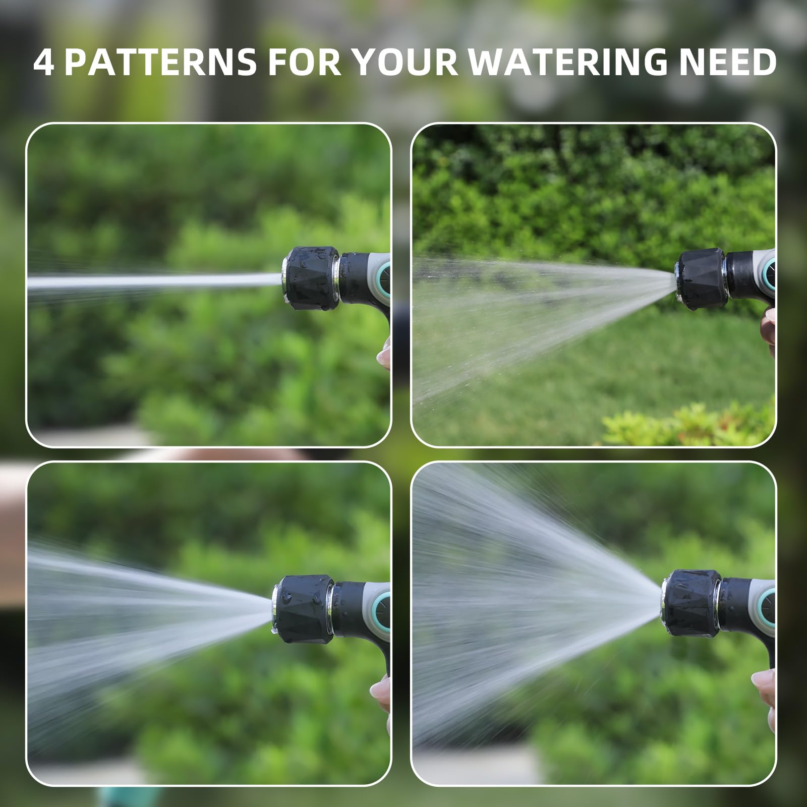 HVNPSH Garden Hose Nozzle Sprayer, 100% Heavy Duty Metal High Pressure Hose Nozzle with 4 Spray Patterns, Thumb Control On Off Valve for Lawn & Plant Watering, Car & Pet Washing