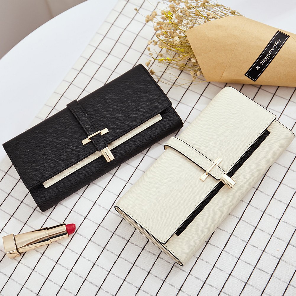 CLUCI Leather Wallet for Women Slim Designer Trifold Ladies Credit Card Holder Light Pale Pink