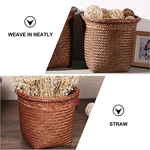 Zerodeko Trash Can Straw Woven: Wastebasket Bedroom Trash Can 24X24 Office Small Garbage Cans Wicker Waste Basket Countertop Trash Container for Home Office Coffee