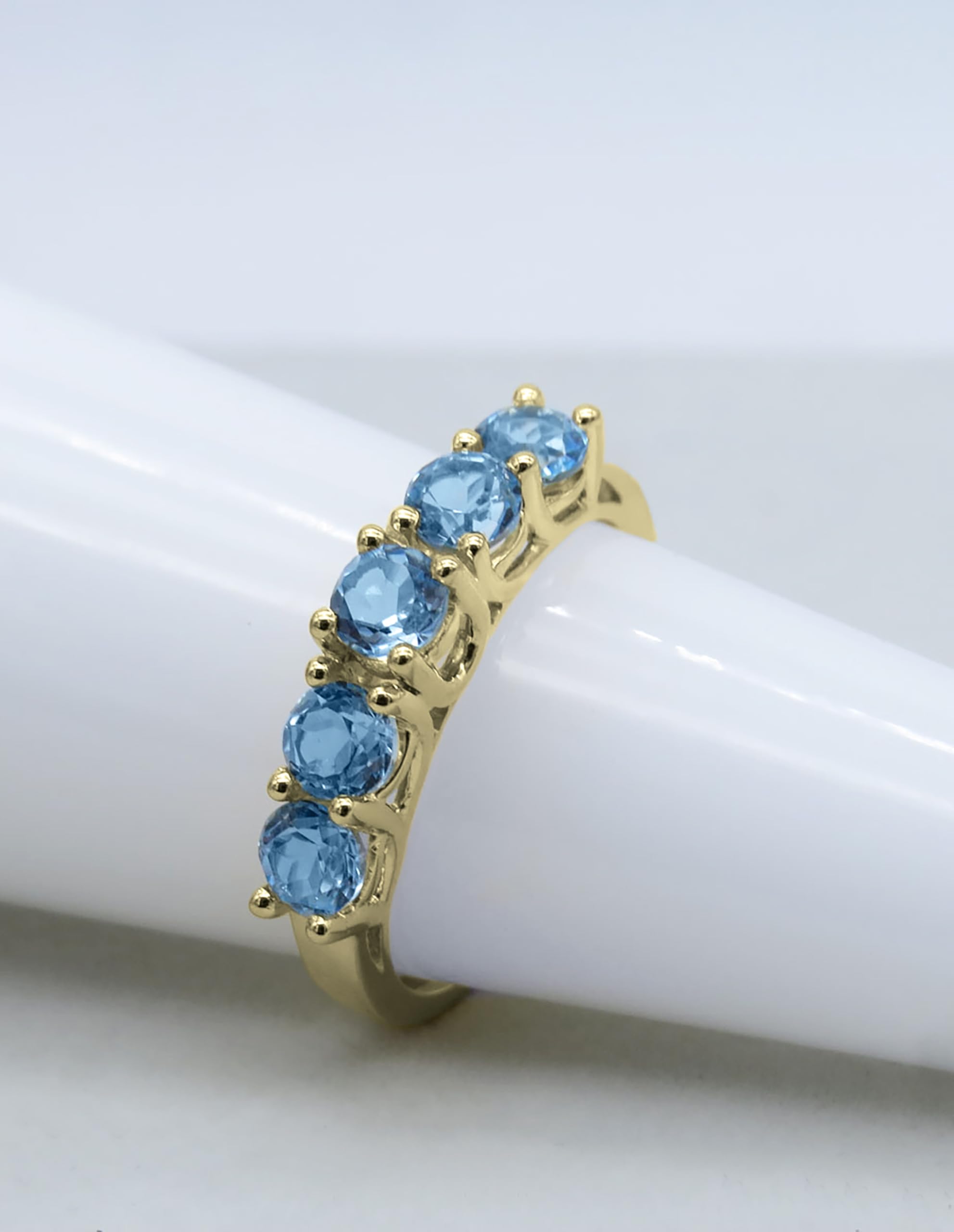 Dazzlingrock Collection 3.8mm Round Blue Topaz 5 Stone Style Wedding Ring Band for Women in 14K Yellow Gold, Size 7